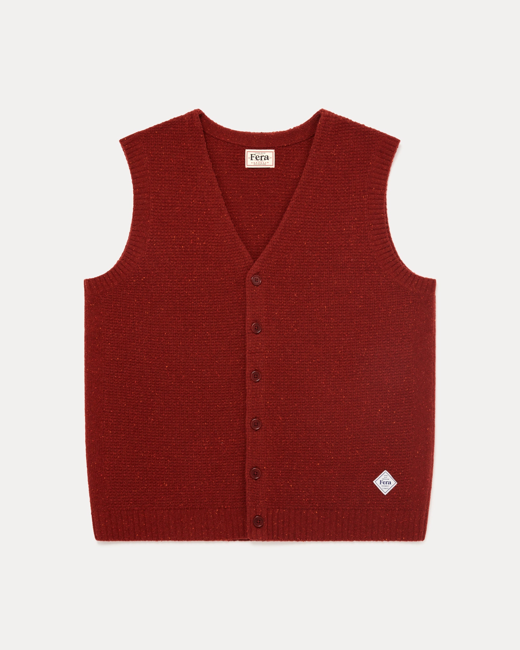 Fera Curlew Vest – Bonfire | Merino Cardigan Vest