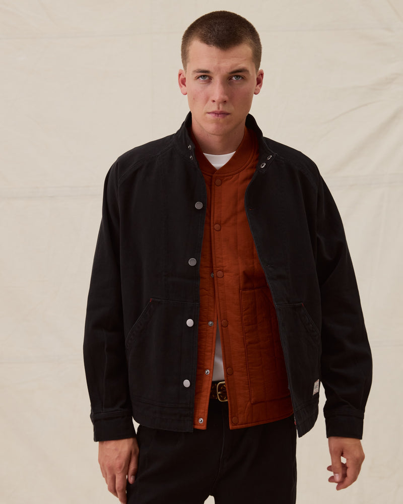 Fera Low Collar Jacket – Black | Washed Cotton