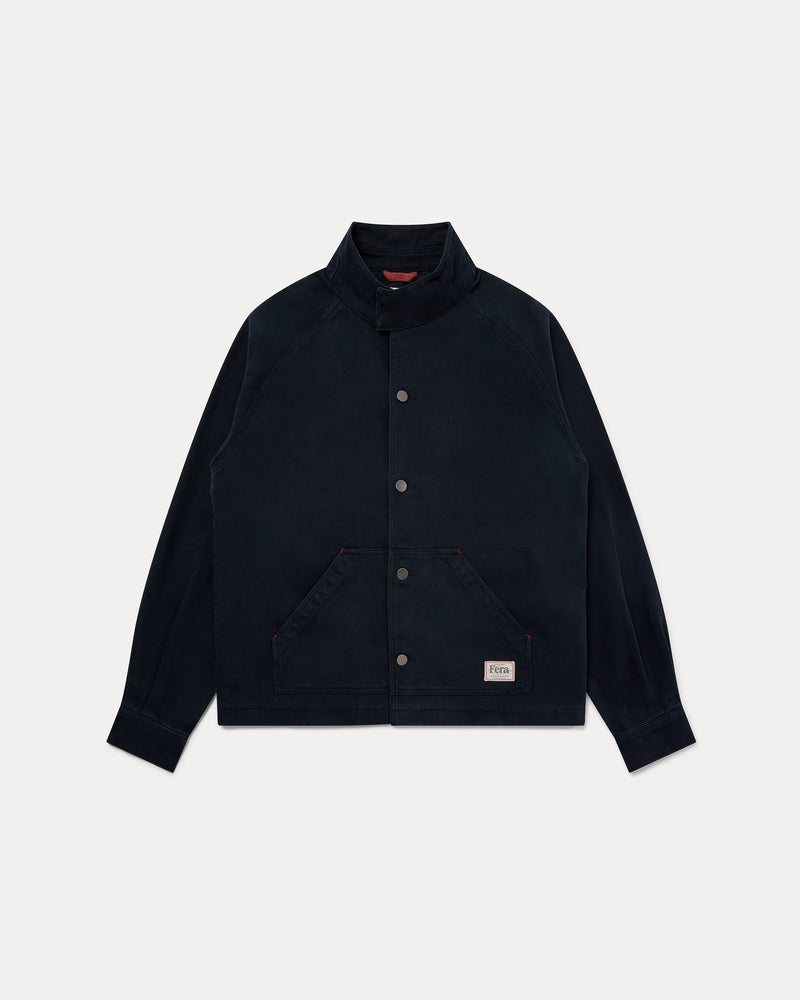 Fera Low Collar Jacket – Navy | Washed Cotton